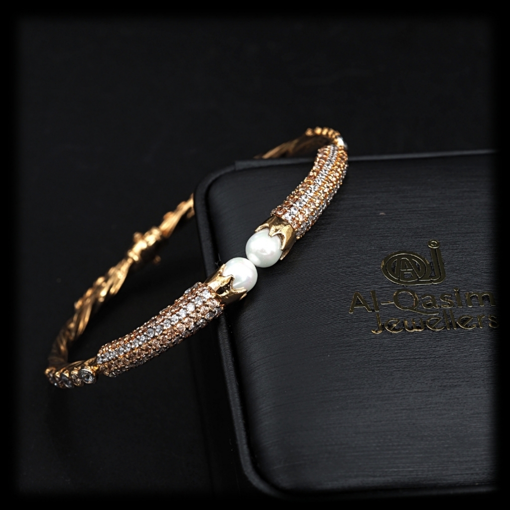 Twin Pearl Silver Bangle | Al Qasim Jewellers Gold Plated
