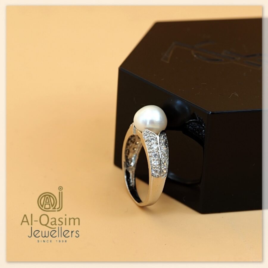 Single Pearl Silver Ring | Al Qasim Jewellers Real Pearl Ring